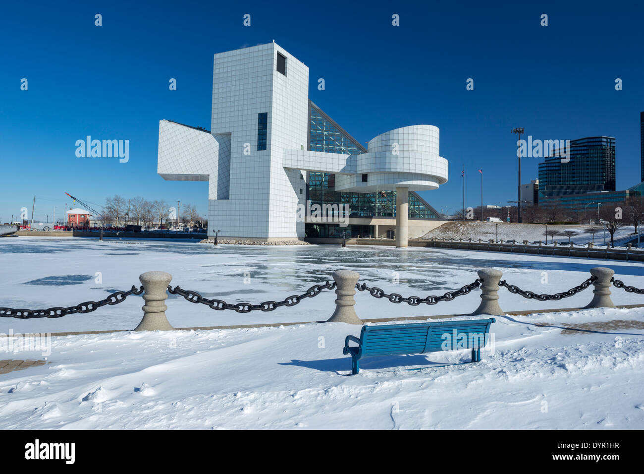 ROCK AND ROLL HALL OF FAME (©I M PEI 1995) DOWNTOWN CLEVELAND SKYLINE ...
