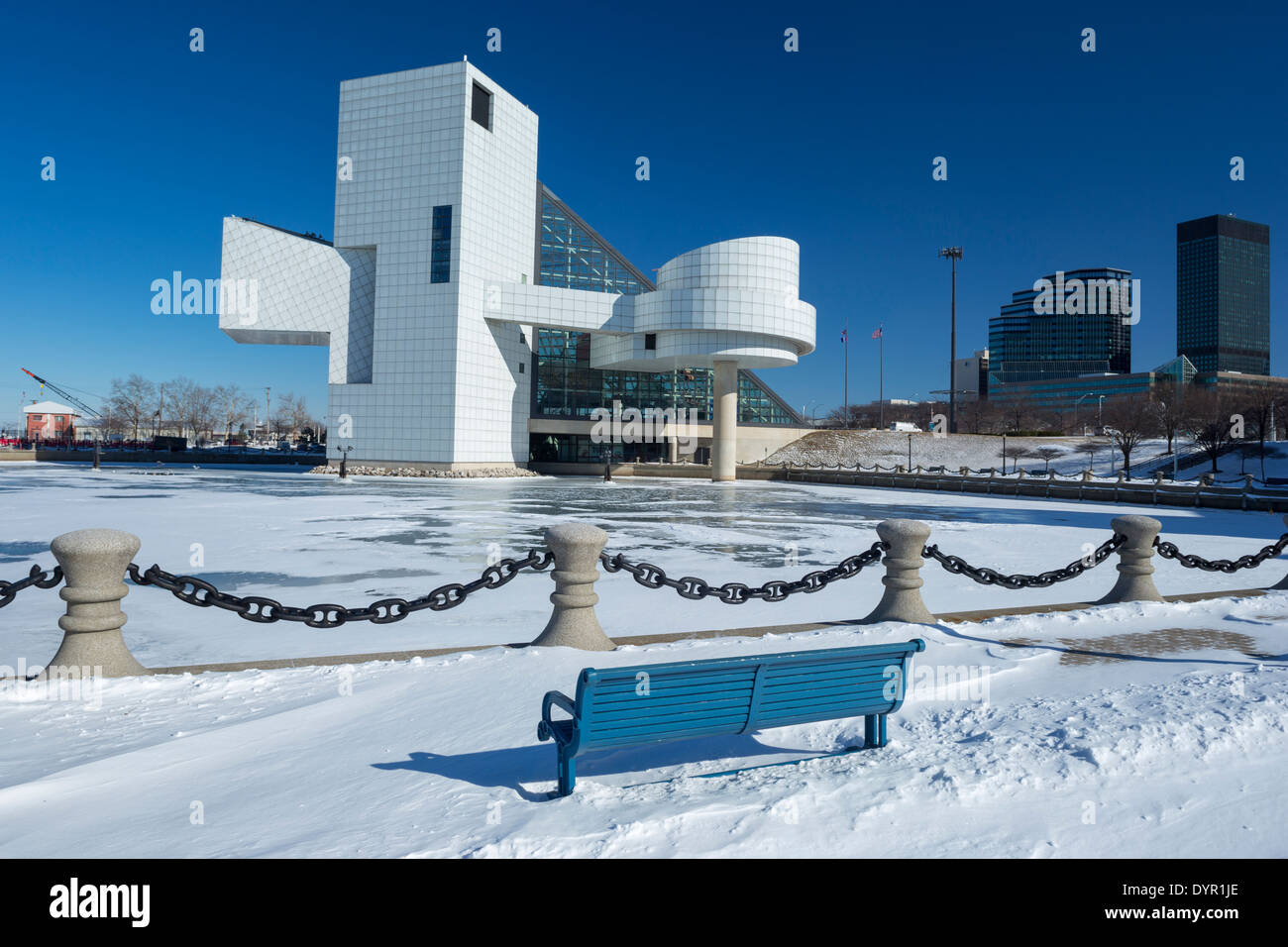 ROCK AND ROLL HALL OF FAME (©I M PEI 1995) DOWNTOWN CLEVELAND SKYLINE ...