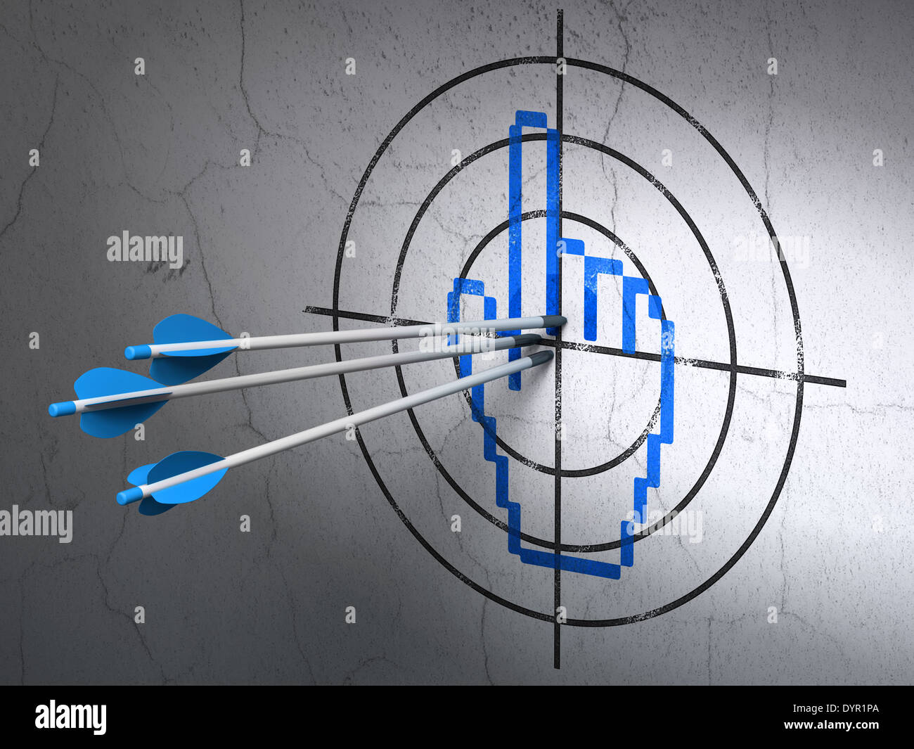 Web design concept: arrows in Mouse Cursor target on wall background ...