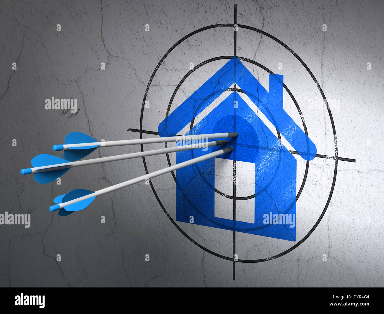 Safety concept: arrows in Home target on wall background Stock Photo ...