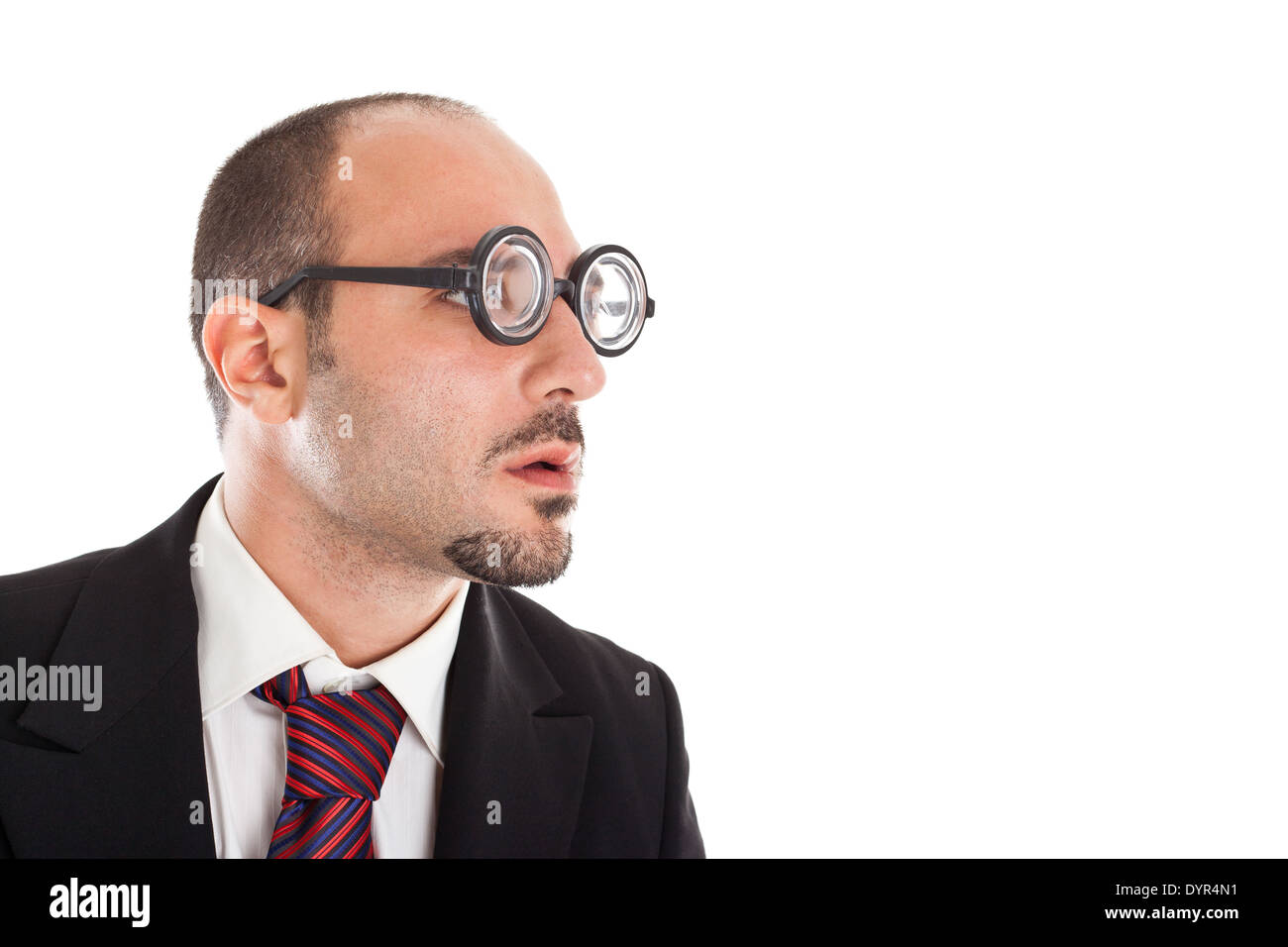 A businessman wearing thick, circle glasses Stock Photo - Alamy