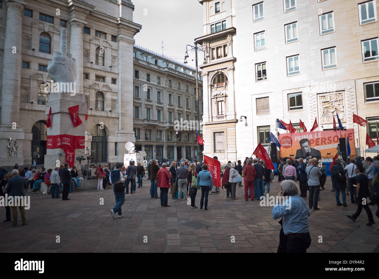Milan, Lombardia, Italy. 23rd Apr, 2014. The middle finger sculpure of ...