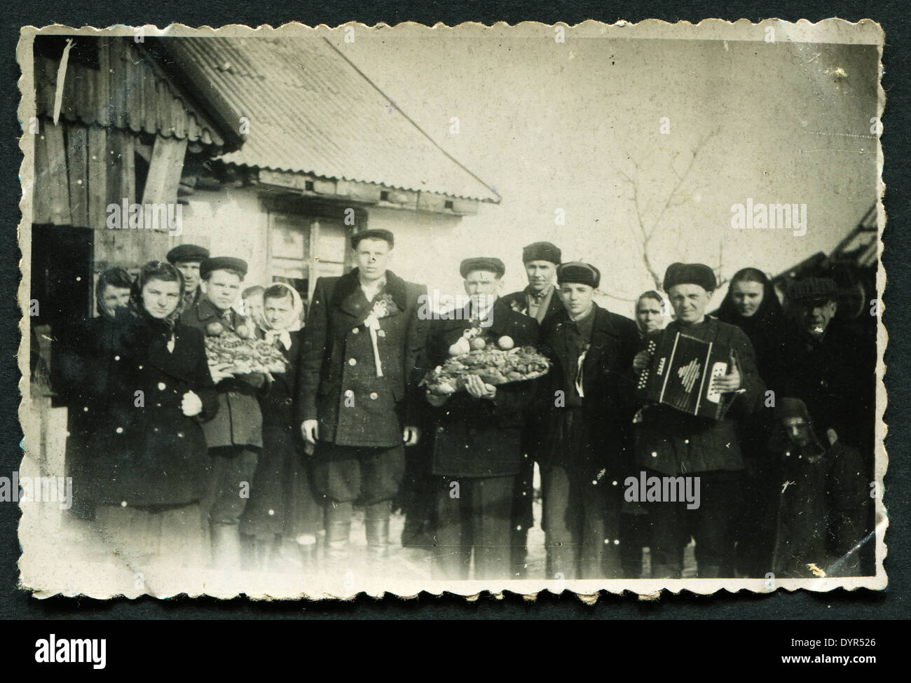 USSR - CIRCA 1953: An antique photo shows group portrait happy people ...