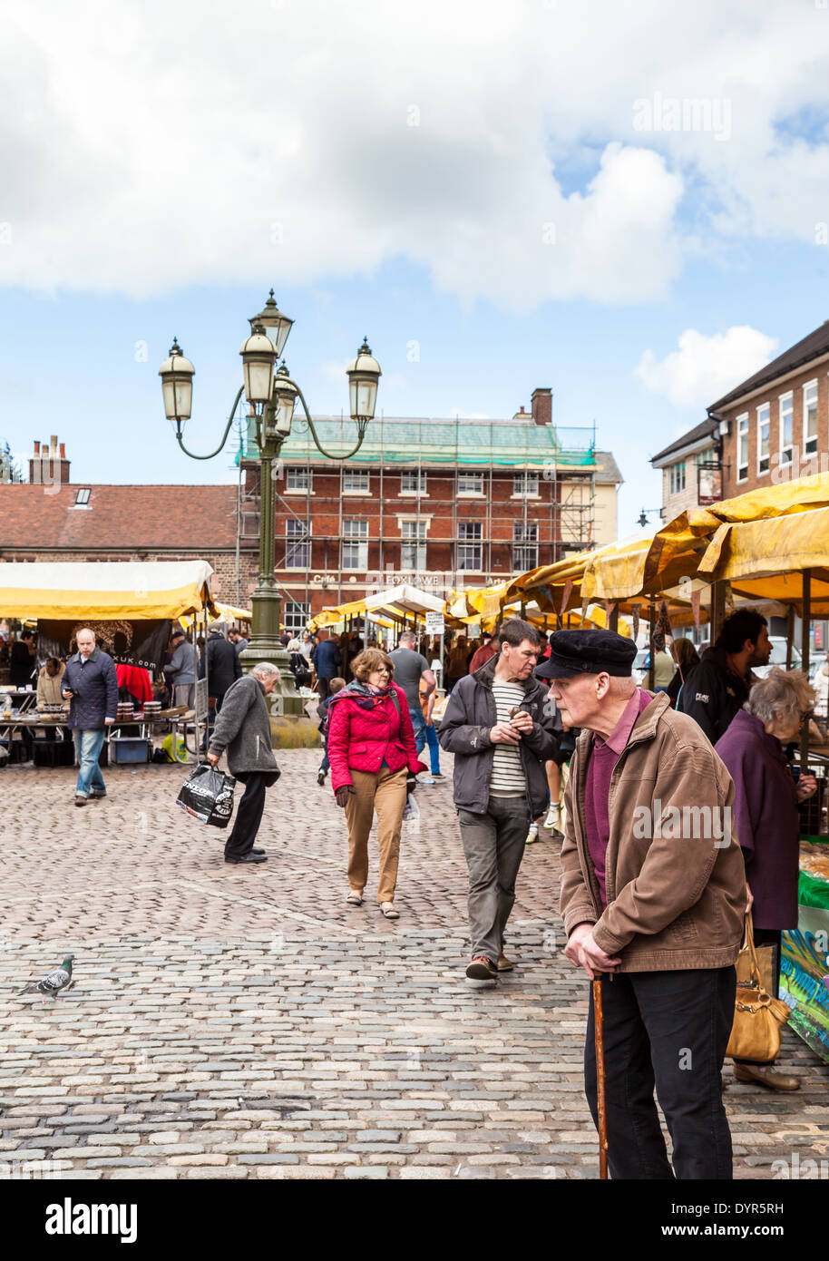 Shoppers at old market town of, Leek Staffordshire Moorlands, England ...
