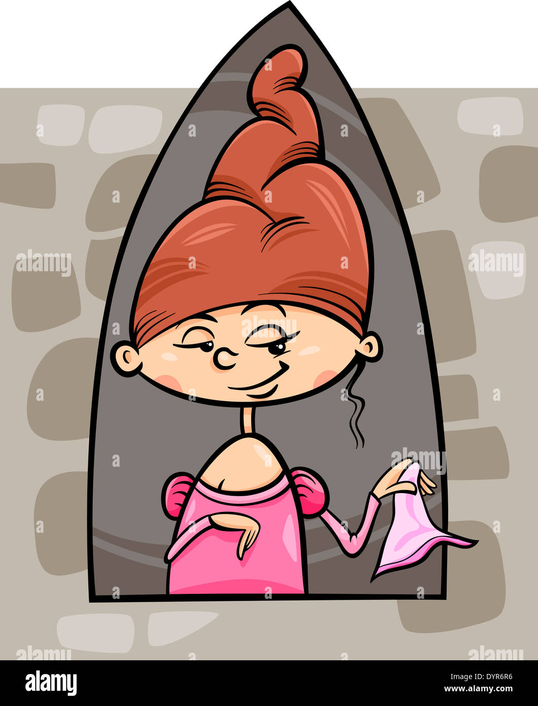 Cartoon Illustration of Cute Beautiful Princess at the Tower Window ...