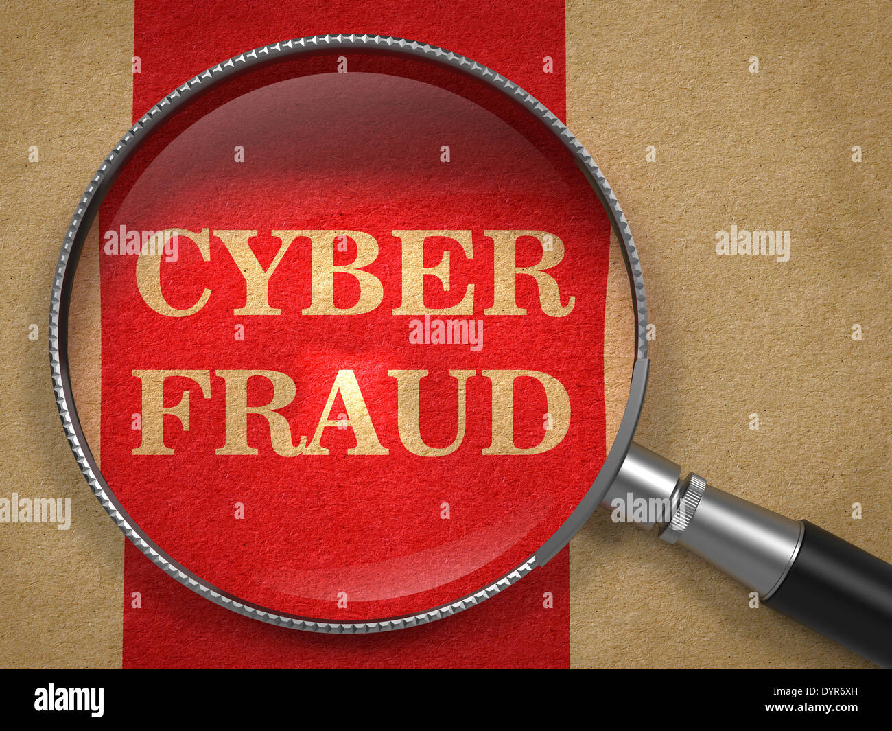 Cyber Fraud Through Magnifying Glass on Old Paper with Red Vertical ...