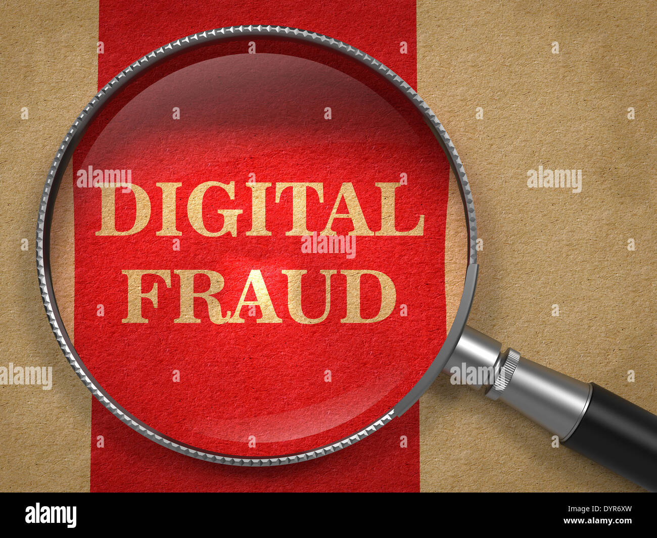Digital Fraud Through Magnifying Glass on Old Paper with Red Vertical ...