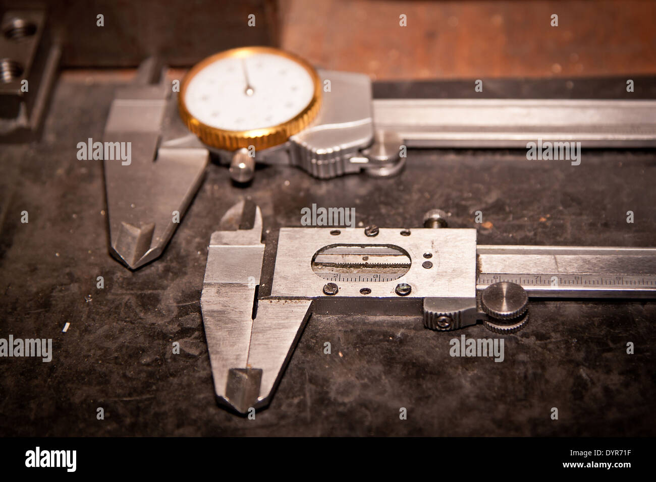 High precision measurement tools in a mechanics plant. Focus on the ...