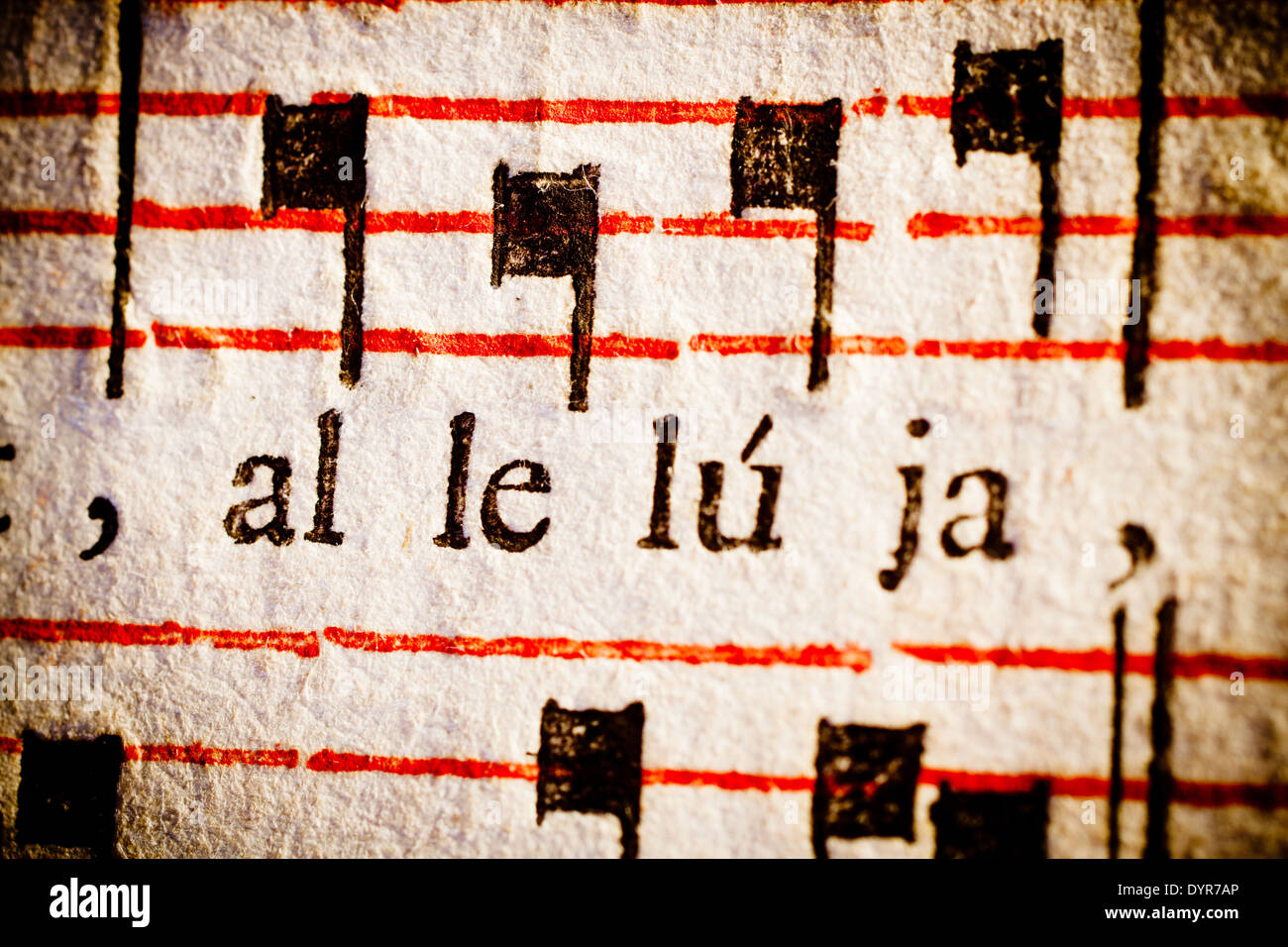 Detail of a 17th century old Latin missal and book of hymns, on the ...