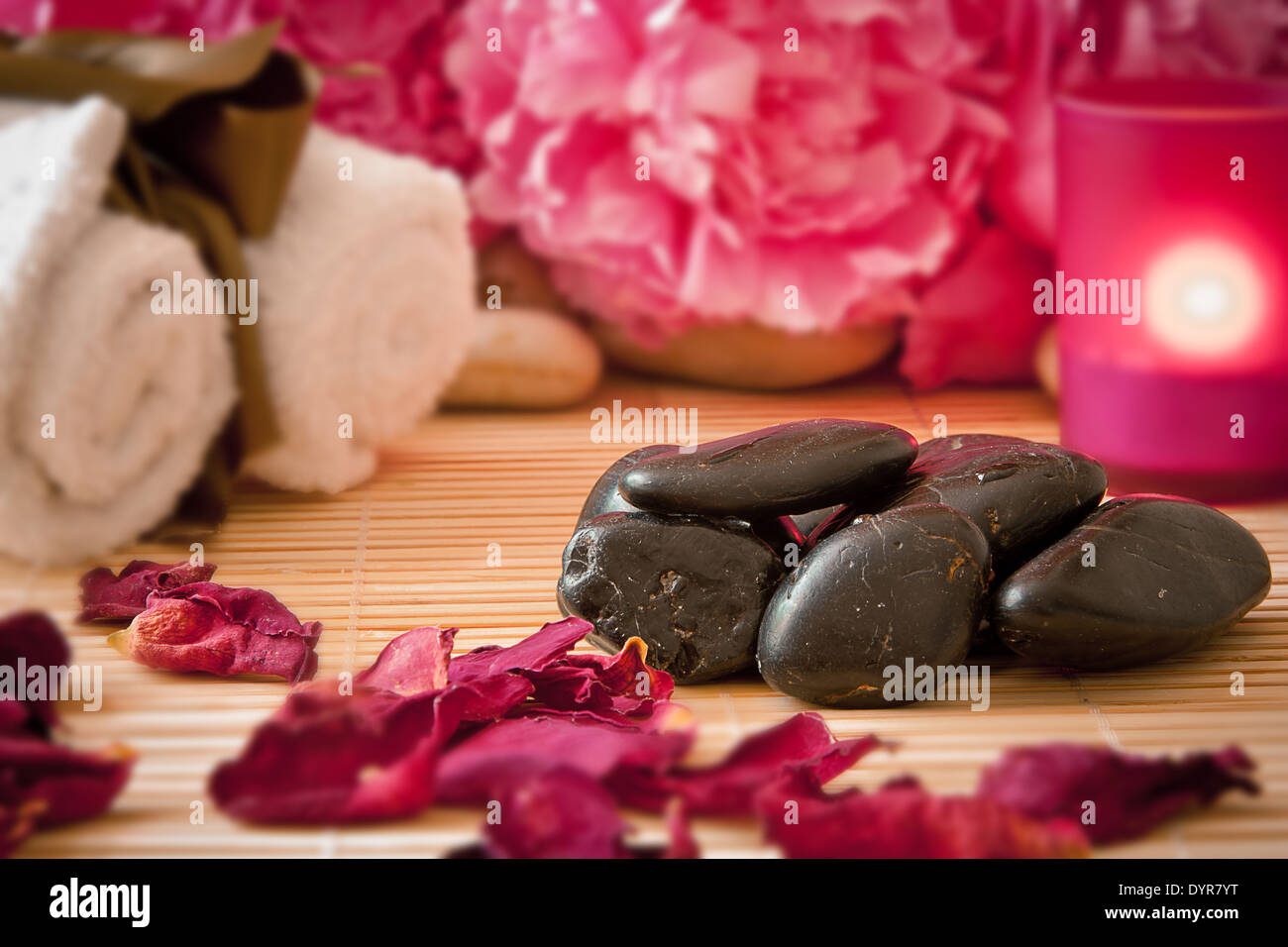 Spa setting with pink peonies hi-res stock photography and images - Alamy