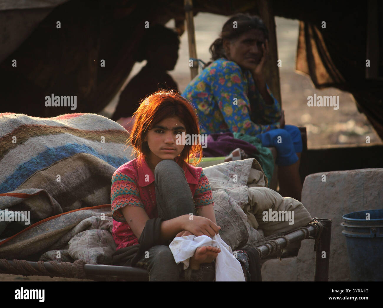 LAHORE, PAKISTAN, APRIL 24: Pakistani gypsy children playing in the dry ...