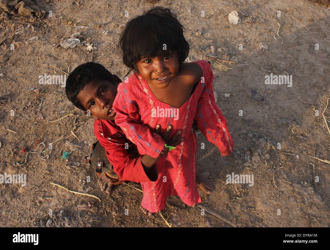 LAHORE, PAKISTAN, APRIL 24: Pakistani gypsy children playing in the dry ...