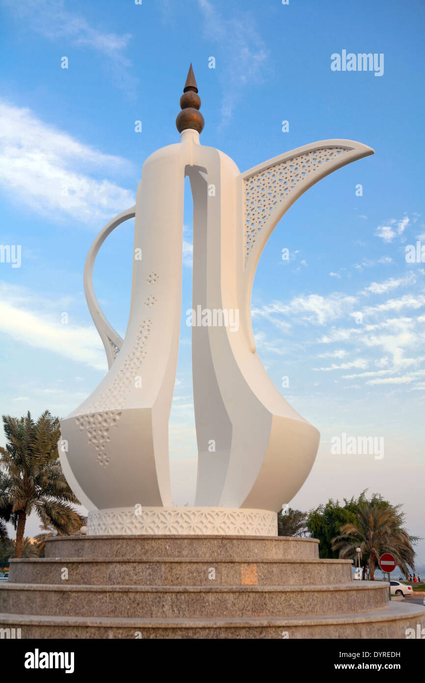 The coffee pot sculpture symbolising welcome on the Corniche in Doha ...