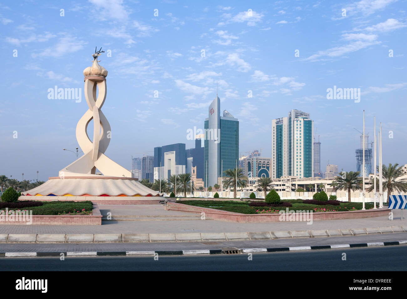 The Oryx Roundabout and commercial district of Doha Qatar with a ...