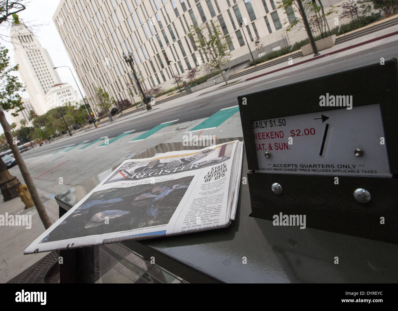 Los Angeles, California, USA. 17th Apr, 2014. A newsstand outside the ...