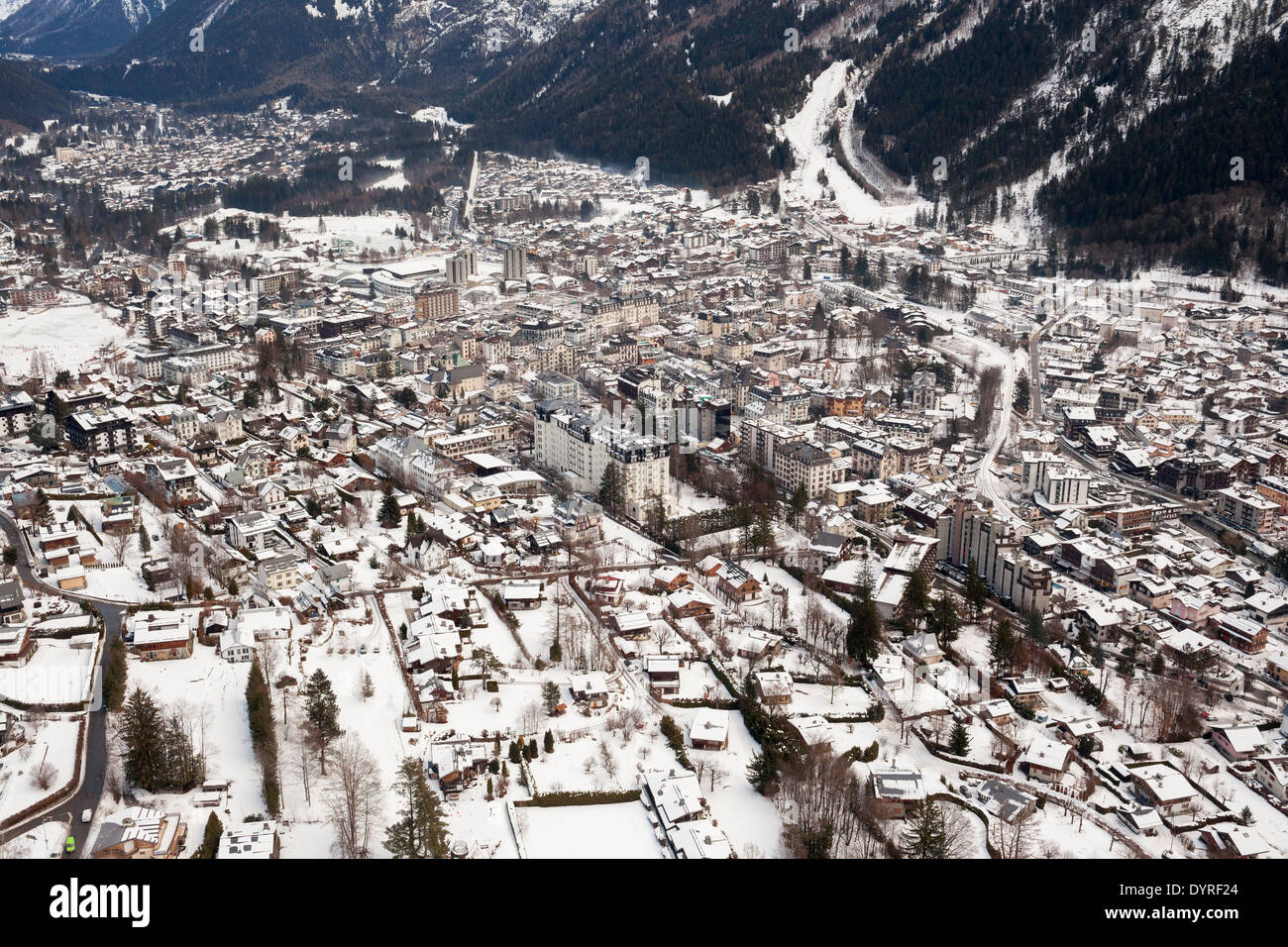 The valley of Chamonix Mont-Blanc seen while paragliding from Planpraz ...
