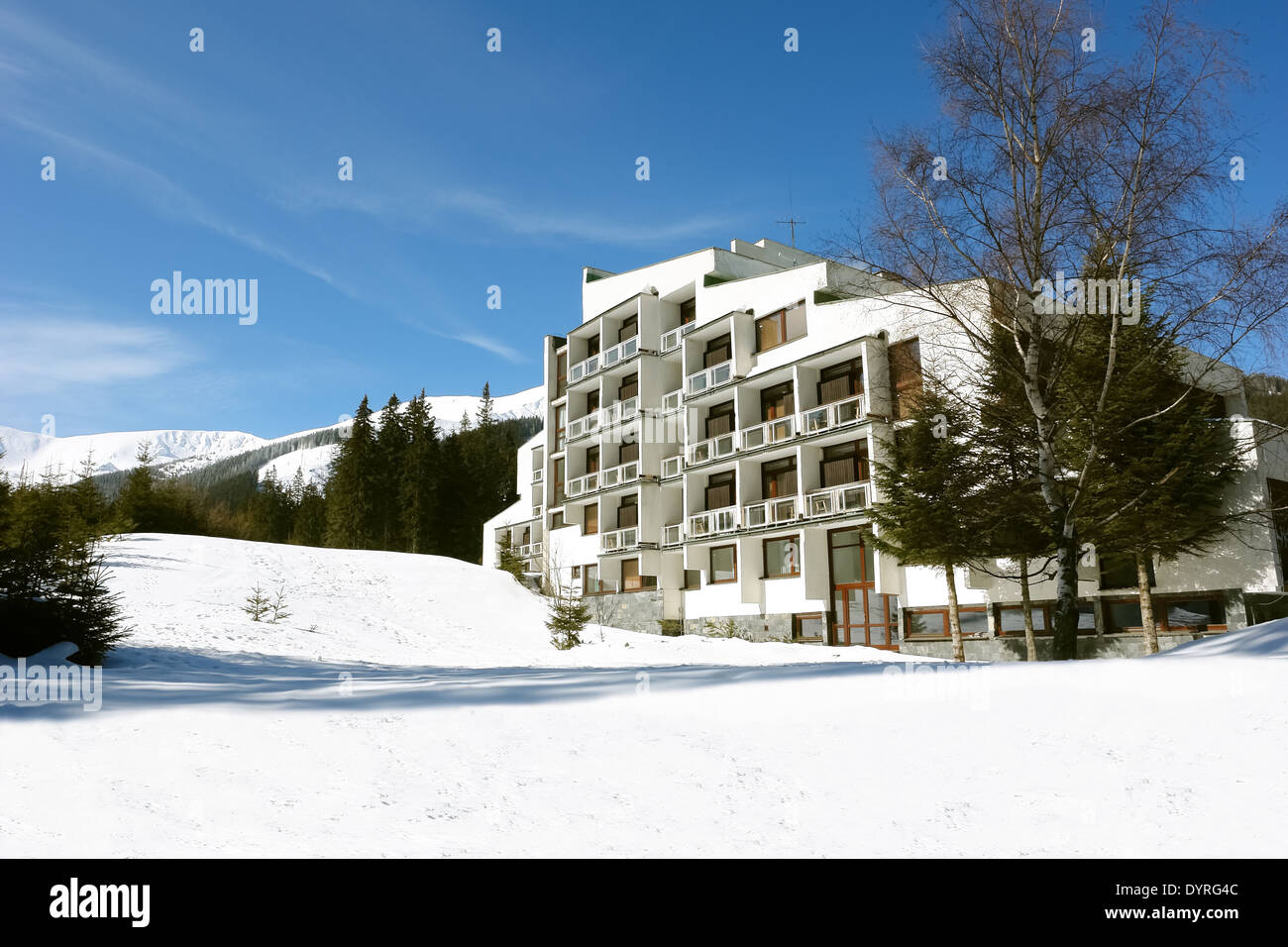 High class hotel and mountains in Jasna resort, Slovakia Stock Photo ...