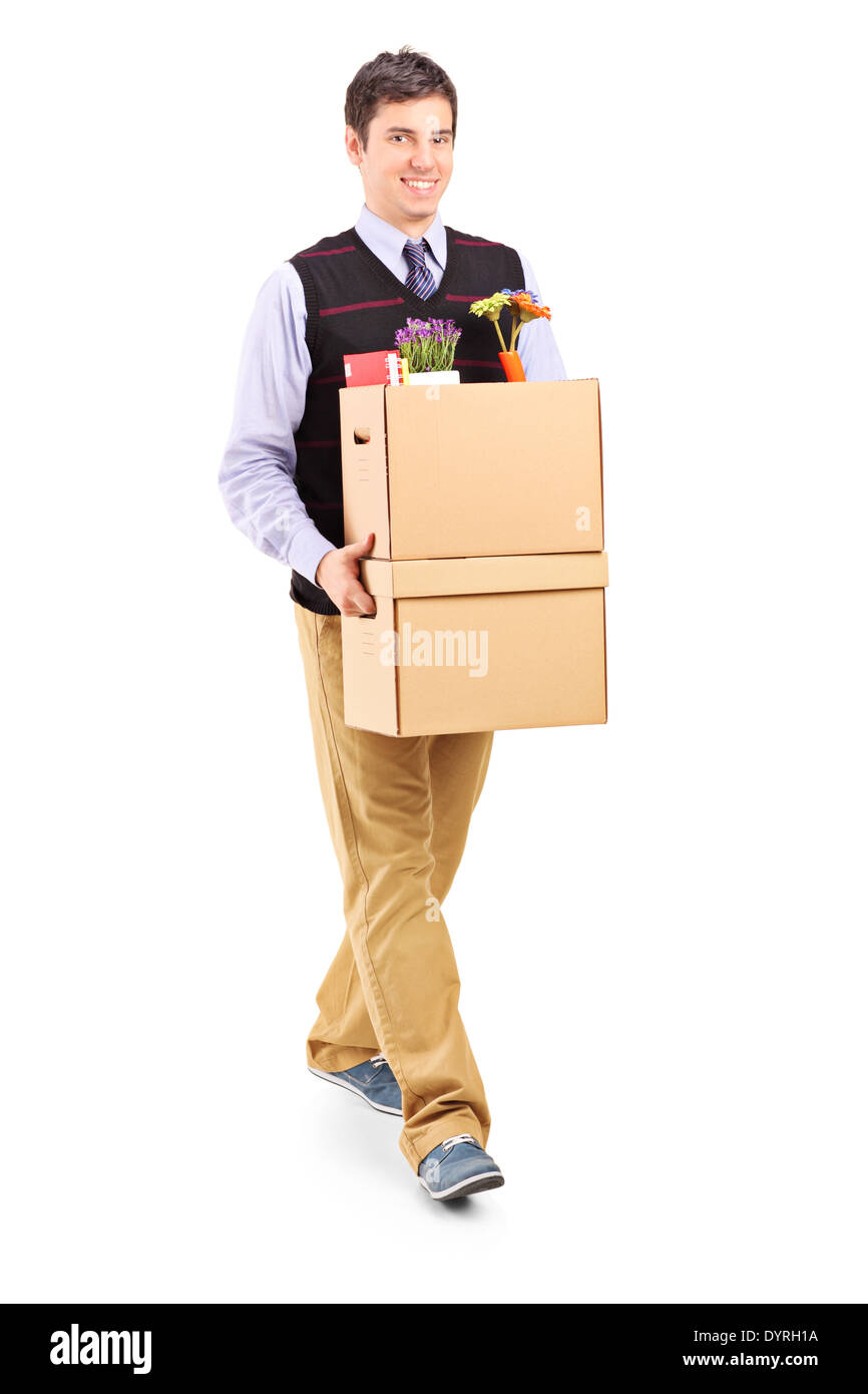 Man walking with moving boxes Stock Photo - Alamy