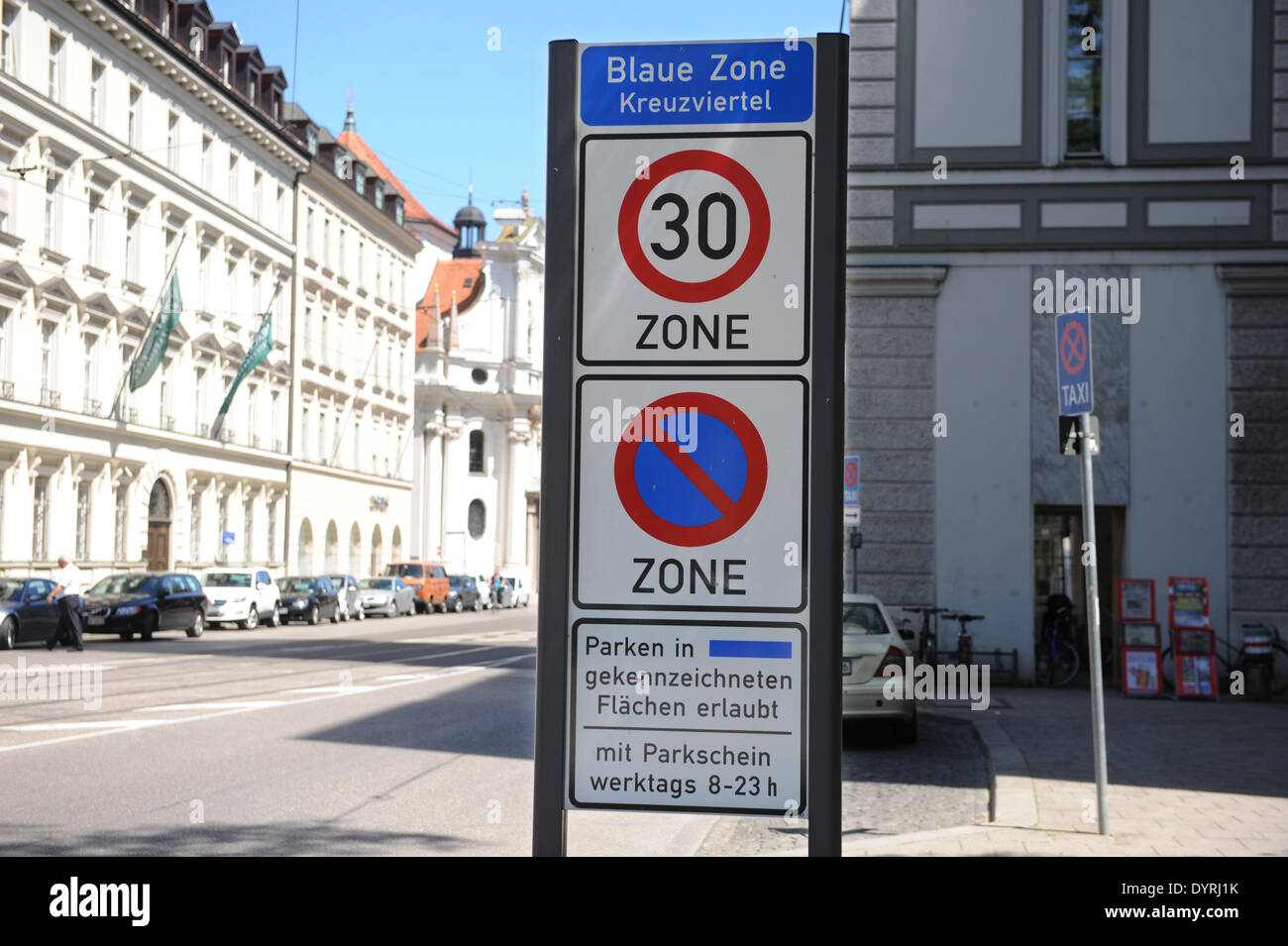 Road signs in the blaue zone in munichs kreuzviertel district hi-res ...