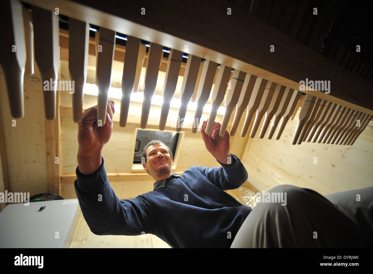 Carillon player Stefan Duschl in the Mariahilf Church in Munich, 2012 ...