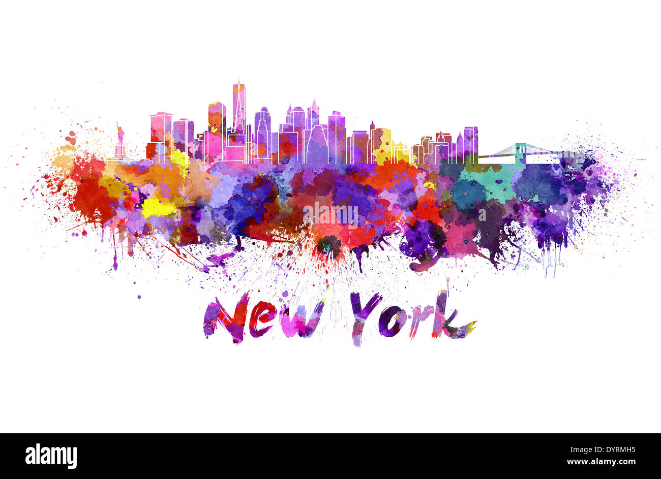 New York skyline in watercolor splatters Stock Photo - Alamy