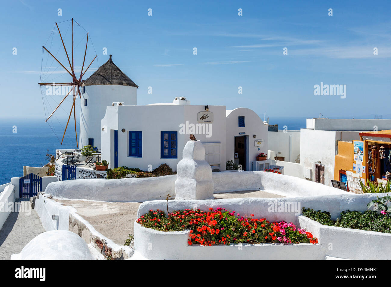 Traditional Windmill, Oia, Santorini, Greek Islands, Greece Stock Photo ...