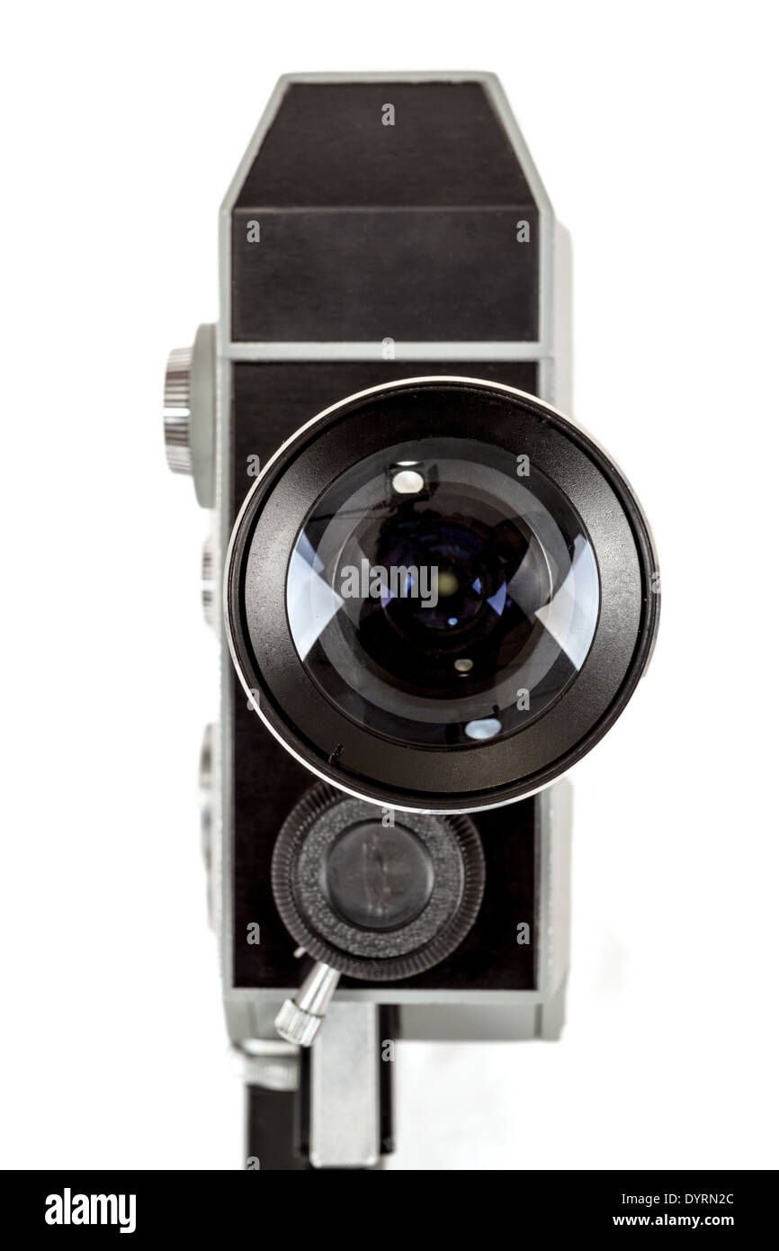 Old 8mm movie camera isolated on white background Stock Photo - Alamy