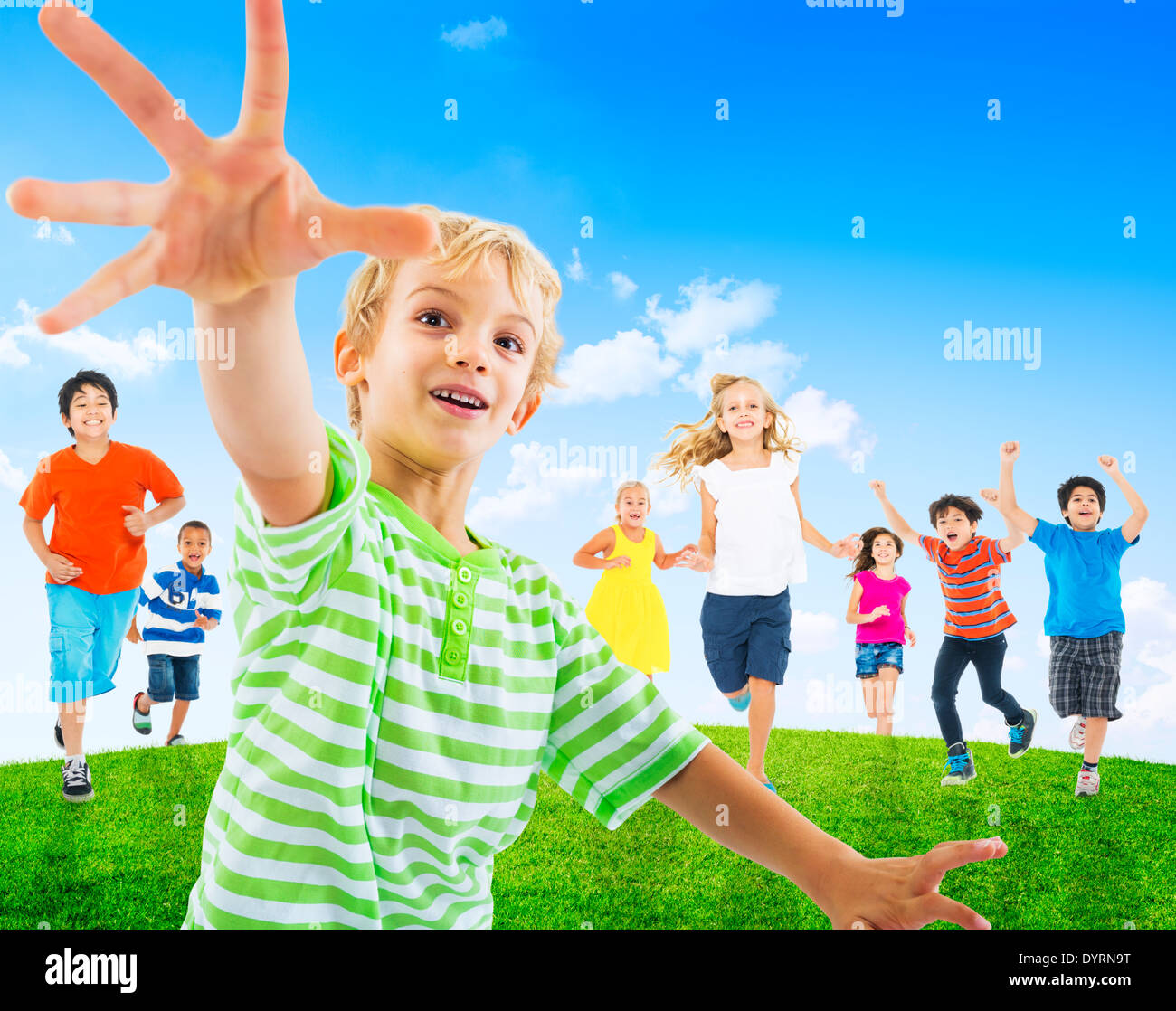 Group of Children Outdoors Running Towards Camera Stock Photo - Alamy
