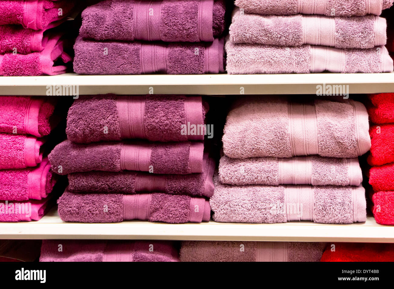 Stacks of colorful bathroom towels in a store Stock Photo - Alamy