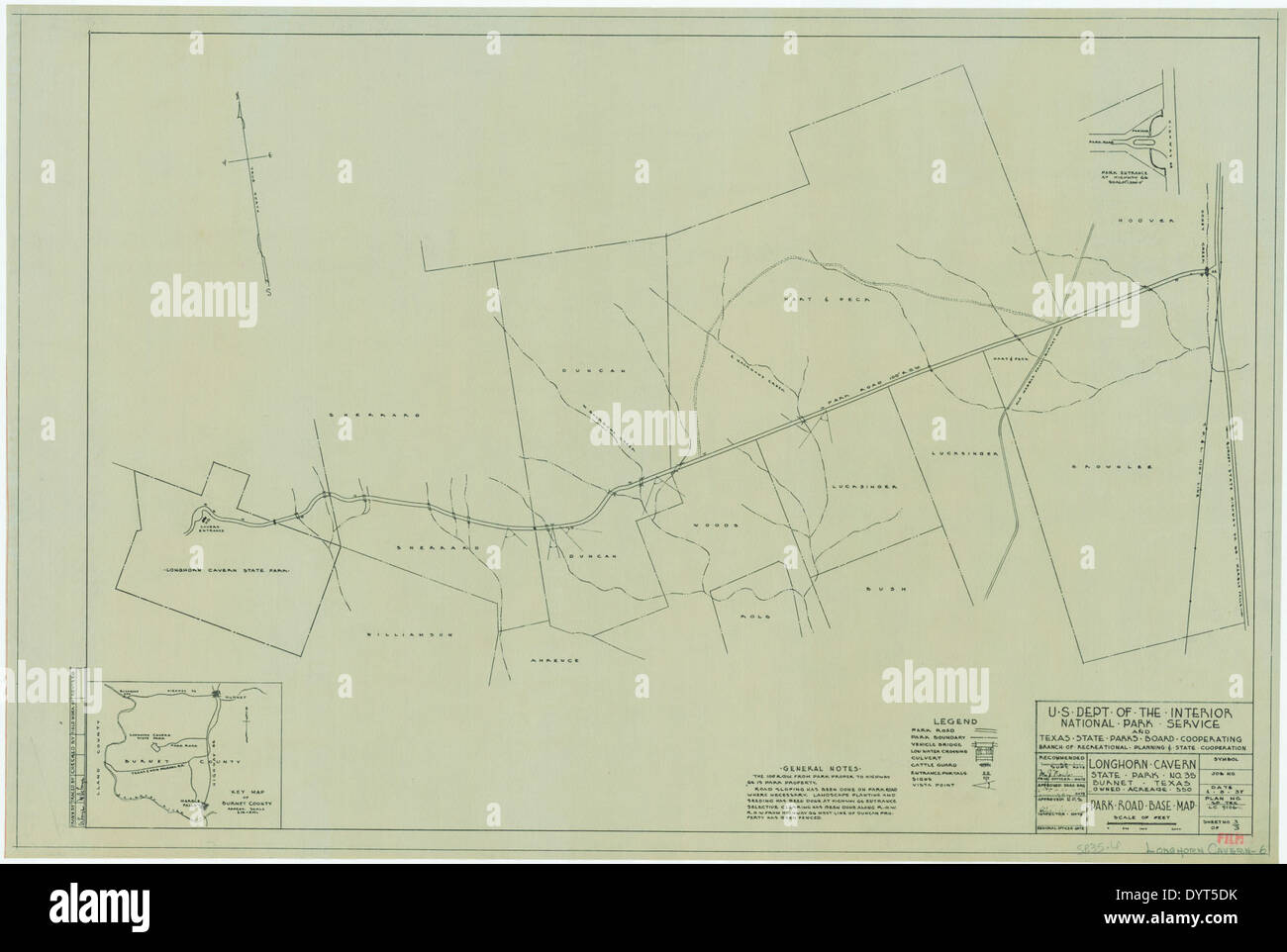 This historical map shows the base layout for the Longhorn Cavern State ...