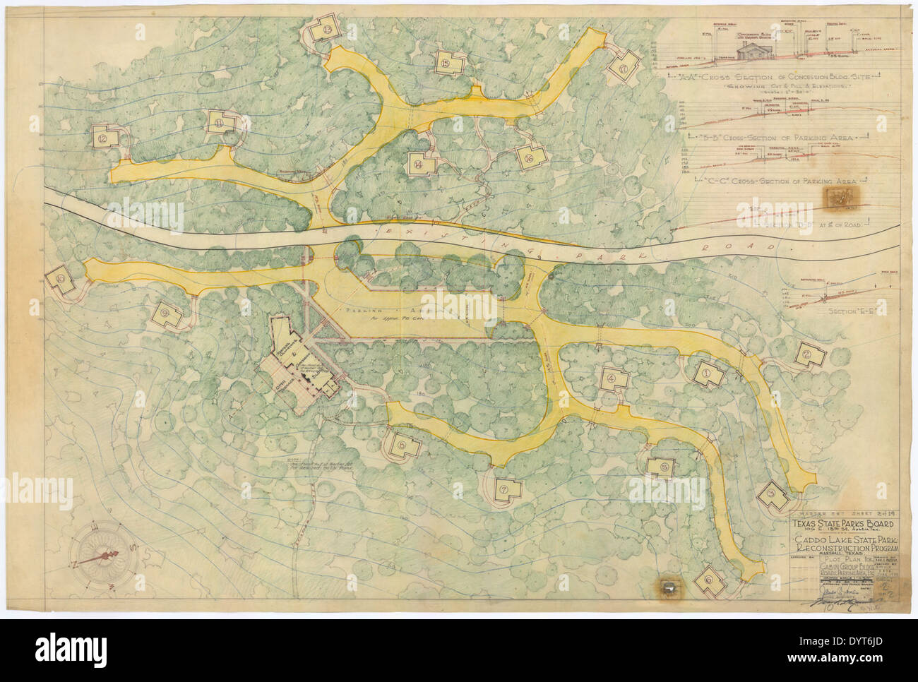 A plot plan for the development of cabins, roads, and parking areas at ...