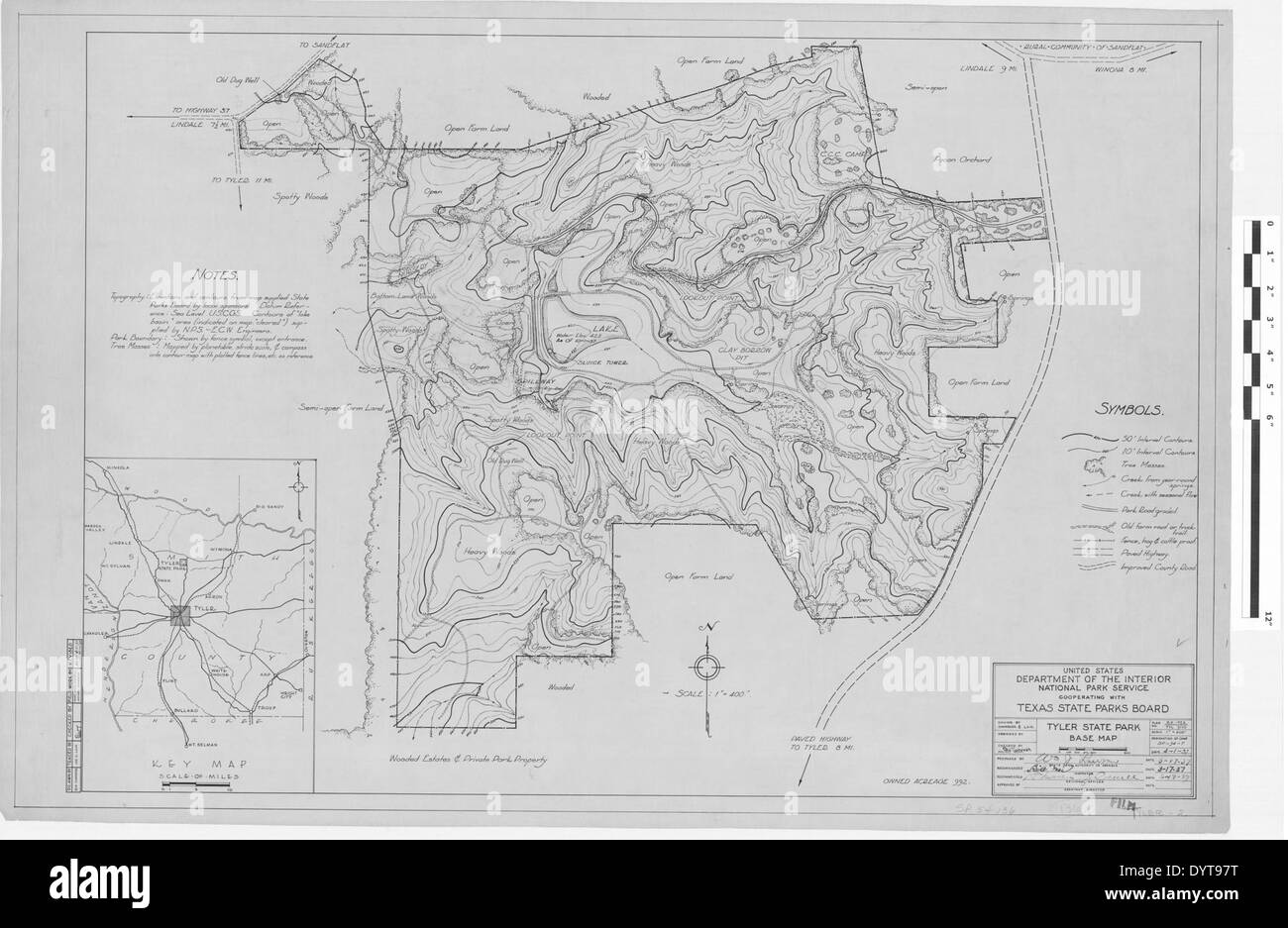 The base map of Tyler State Park, created by the Civilian Conservation ...