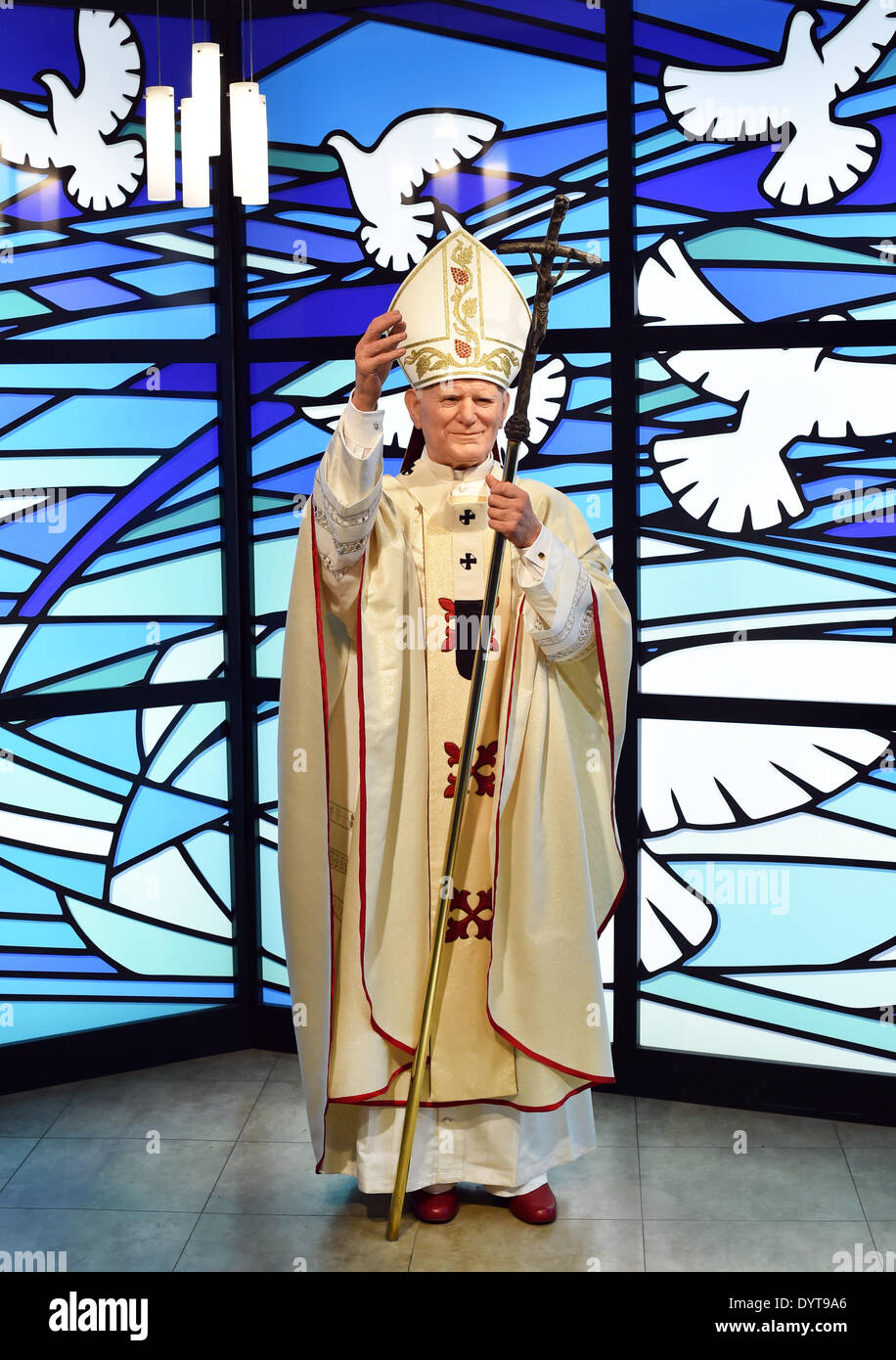 Berlin, Germany. 25th Apr, 2014. The wax figure of the Pope John Paul ...