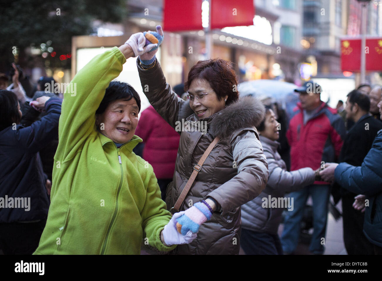 Two senior women do ballroom dancing on a street hi-res stock ...