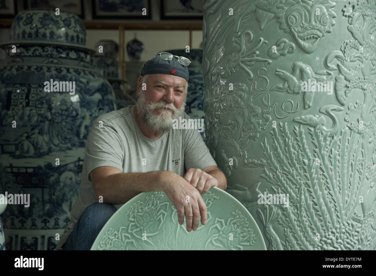 Roger Law poses with his work at Jingdezhen Stock Photo - Alamy