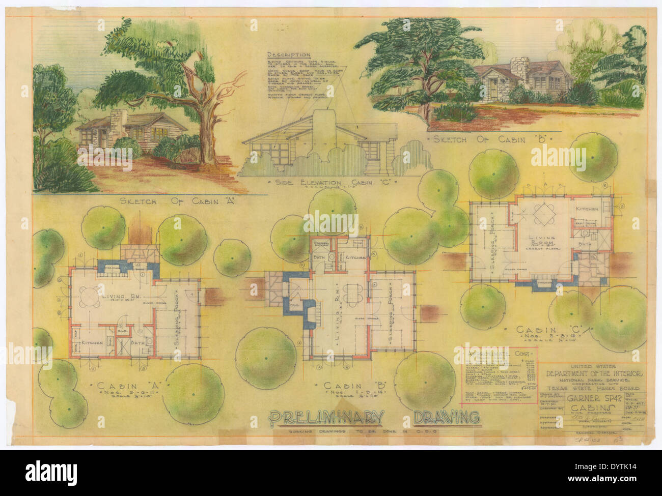The preliminary drawings for cabins in Garner State Park, created by ...