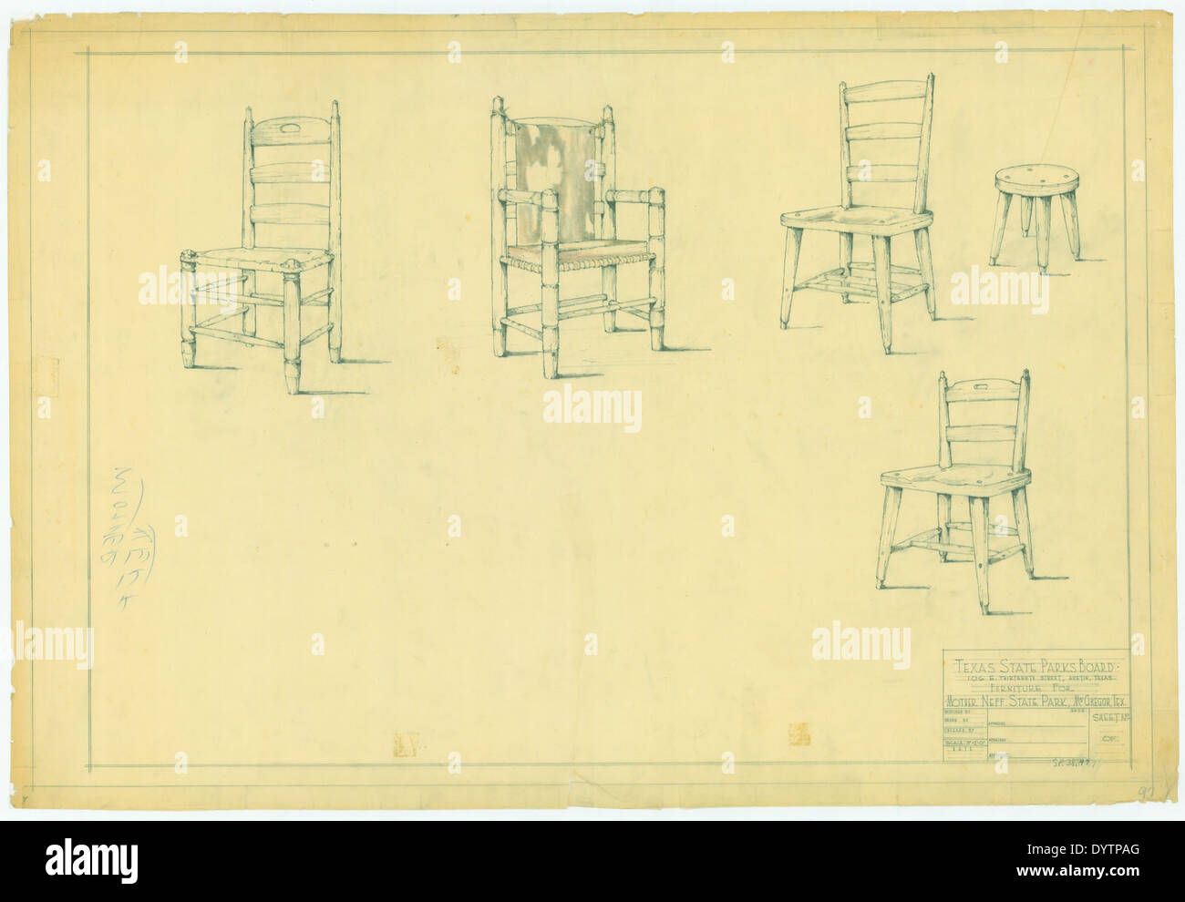 This photo showcases furniture crafted by the Civilian Conservation ...