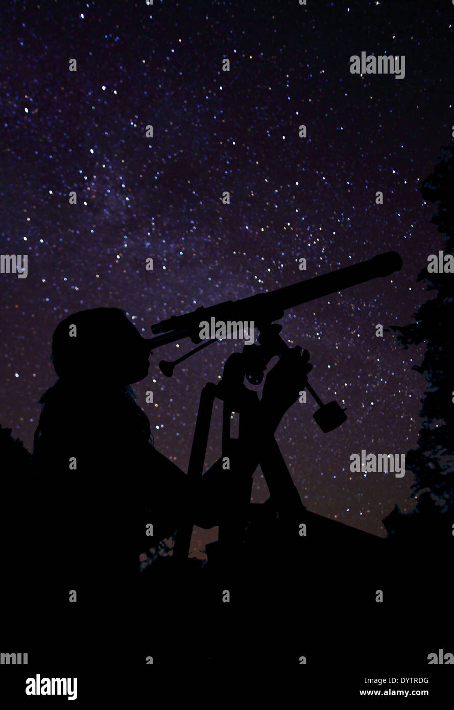 girl looking through telescope Stock Photo - Alamy