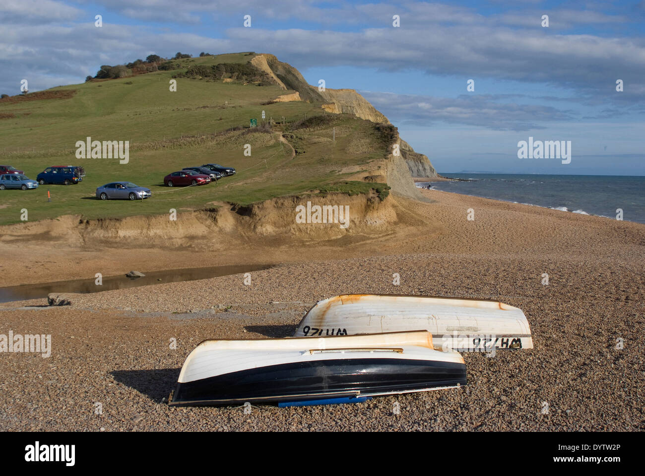 Beach near Golden Cap, the highest point on the South Coast and England ...