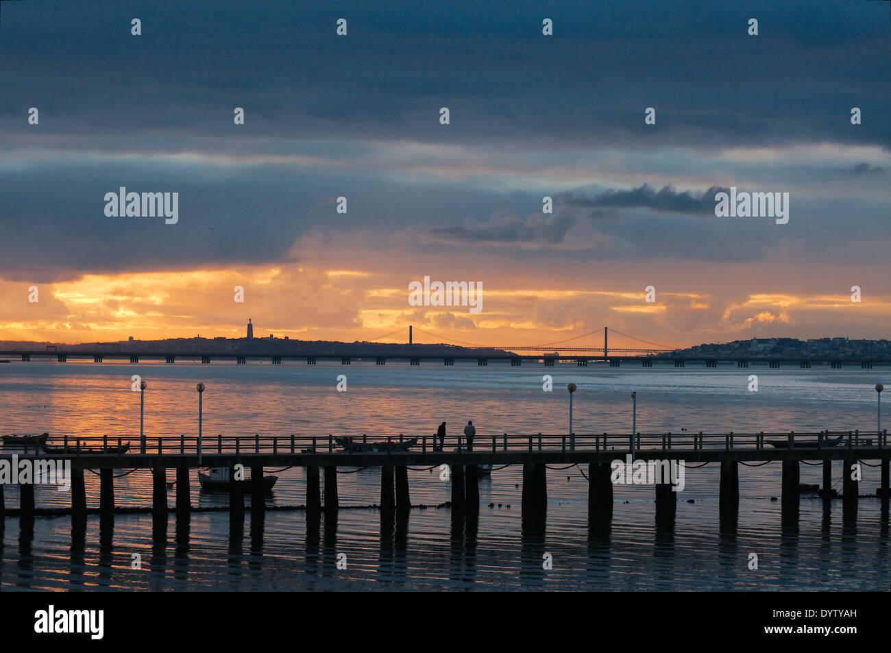 Estuary of Tagus river with Lisbon on the background, seen from ...