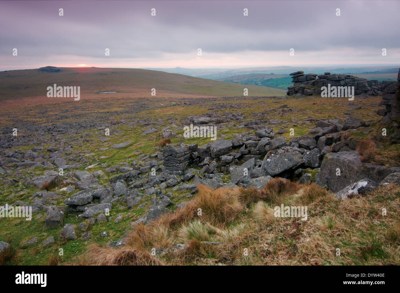 Tor, rock formations on the top of the hills, very common at Dartmoor ...