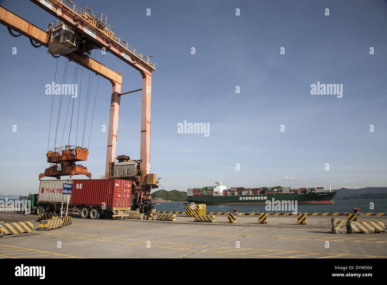 An Evergreen container ship sails near Shenzhen's Yantian International ...