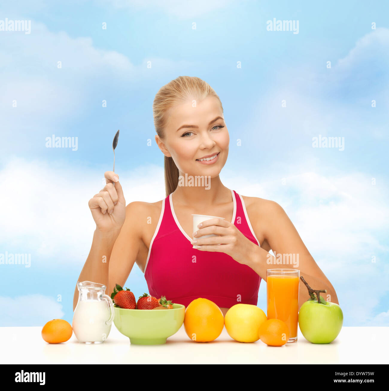 young woman eating healthy breakfast Stock Photo - Alamy
