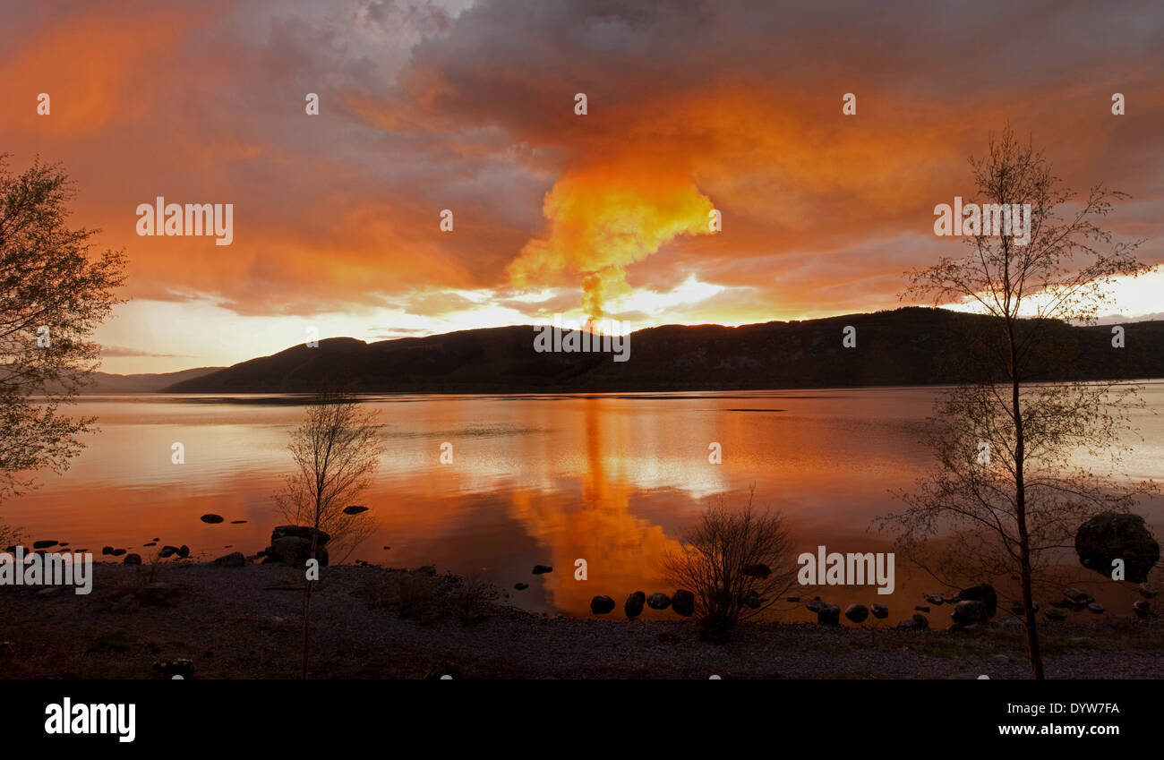 Forest Fire at sunset over Loch Ness Stock Photo - Alamy