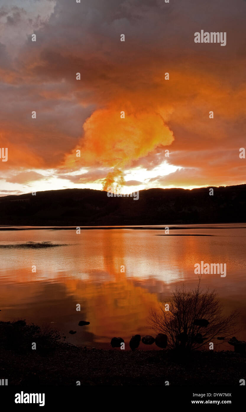 Forest Fire at sunset over Loch Ness Stock Photo - Alamy