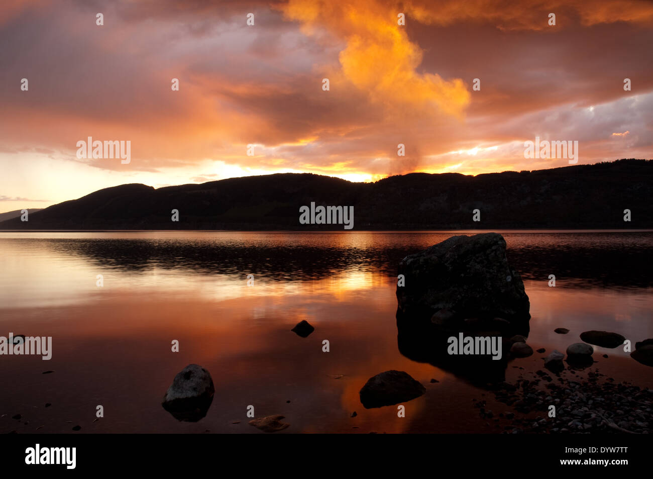 Forest Fire at sunset over Loch Ness Stock Photo - Alamy