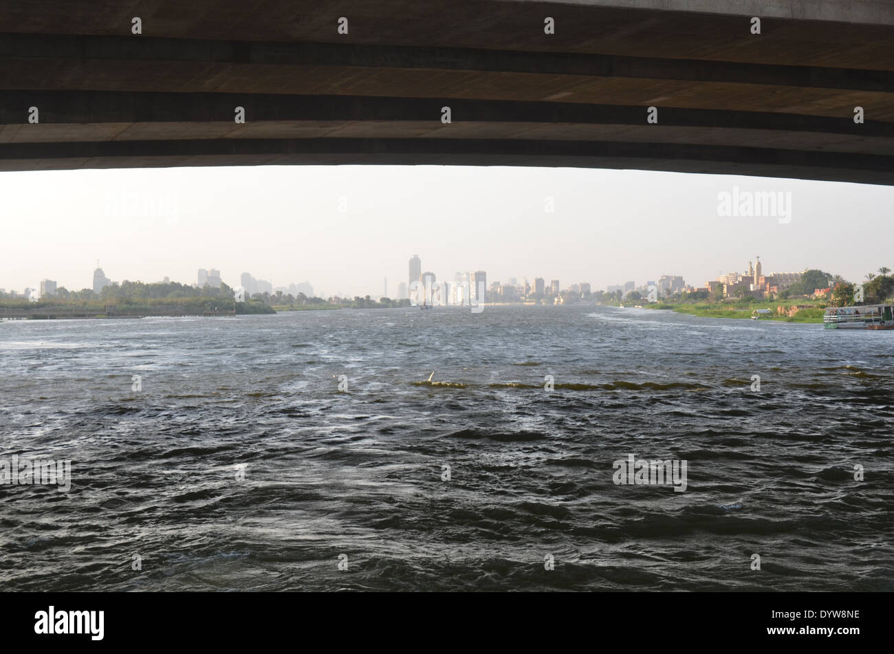 A bridge over the River Nile at the southern end of Cairo. Photograph ...