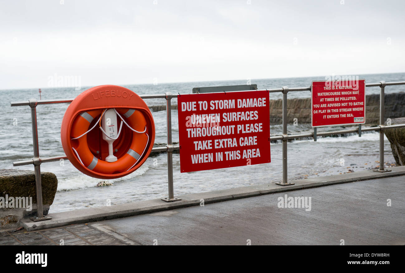 Warning signs after the storm damage in Dawlish, Devon Stock Photo - Alamy