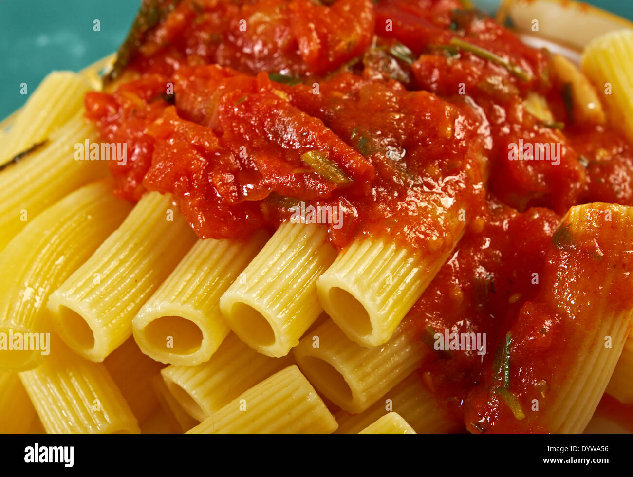 Italian food. Pasta Rigatoni with tomato sauce Stock Photo - Alamy