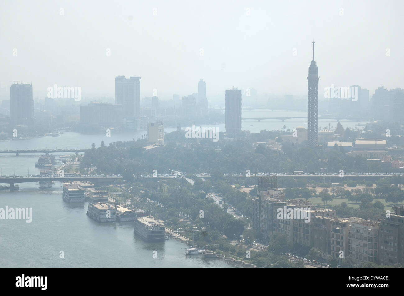 The Nile River as it flows through central Cairo going south ...